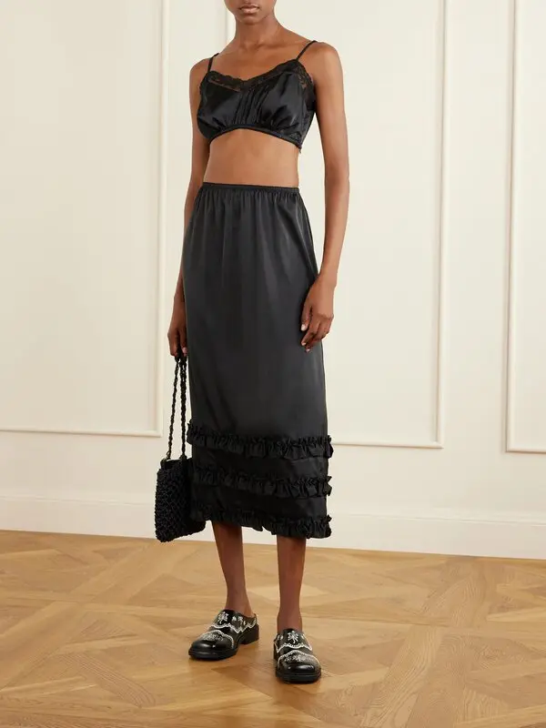 Simone Rocha Ruffled Satin Midi Skirt