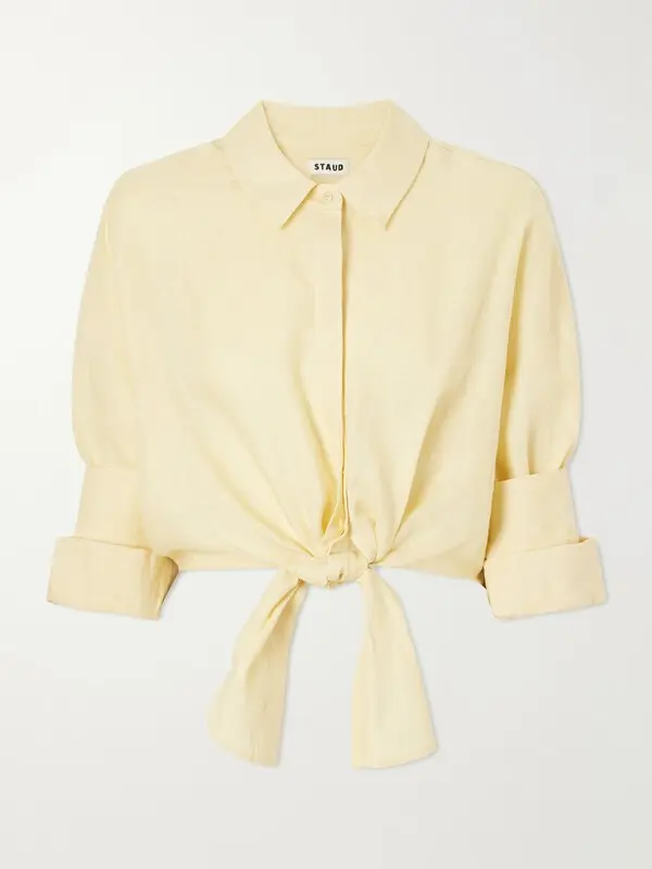 Staud Lisa Knotted Linen Shirt - Yellow