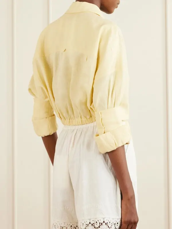 Staud Lisa Knotted Linen Shirt - Yellow