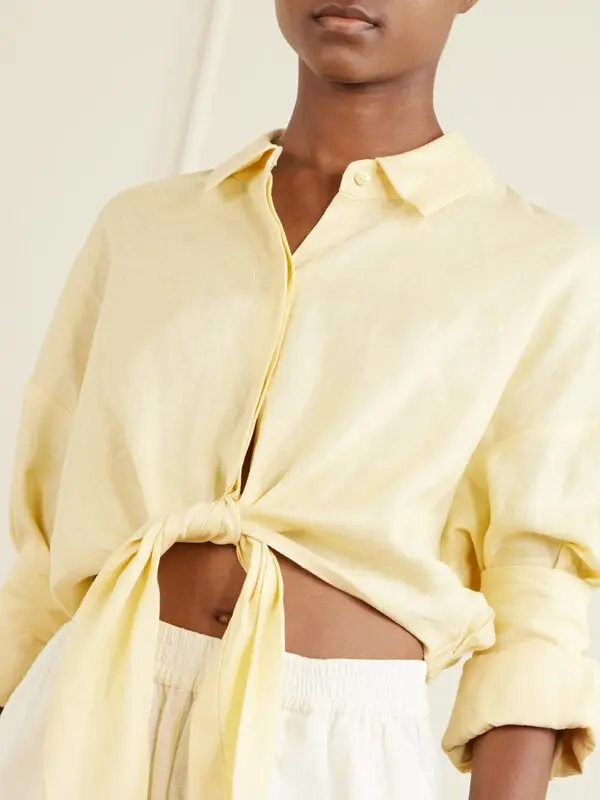Staud Lisa Knotted Linen Shirt - Yellow