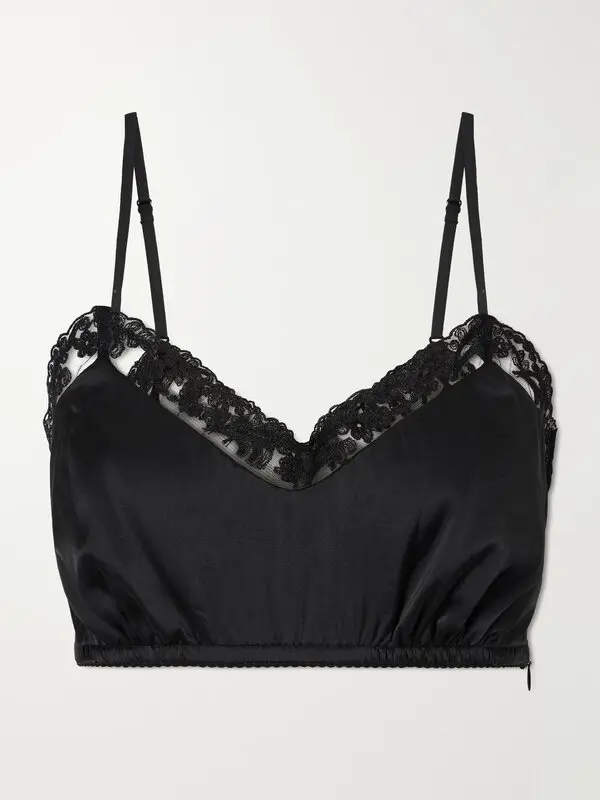 Simone Rocha Lace-trimmed Satin Bralette - Black