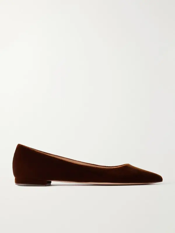 GIANVITO ROSSI Velvet Pointed Toe Ballet Flats - Brown