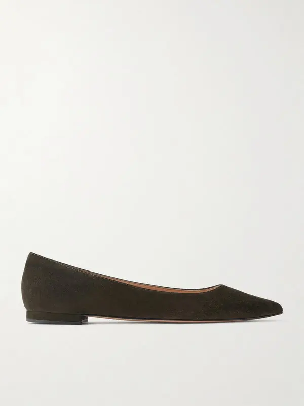 GIANVITO ROSSI Suede Pointed Toe Ballet Flats - Green