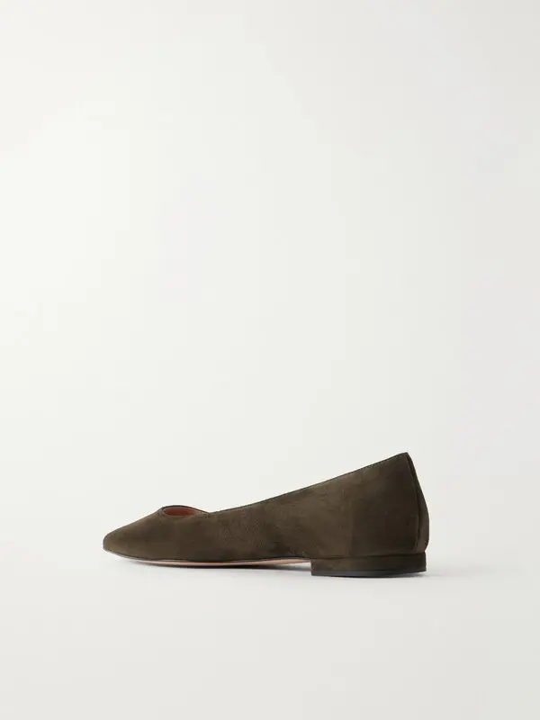 GIANVITO ROSSI Suede Pointed Toe Ballet Flats - Green