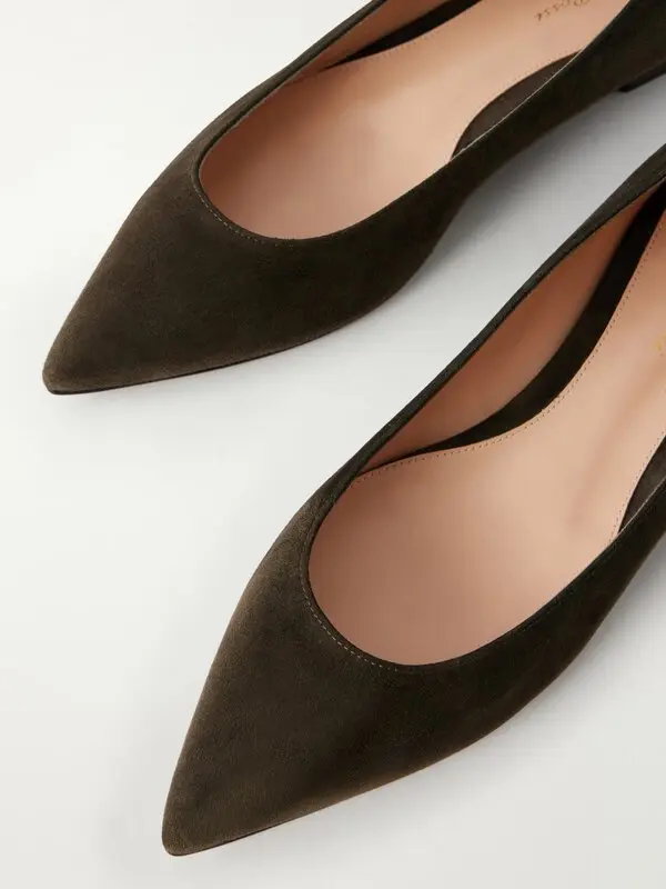GIANVITO ROSSI Suede Pointed Toe Ballet Flats - Green