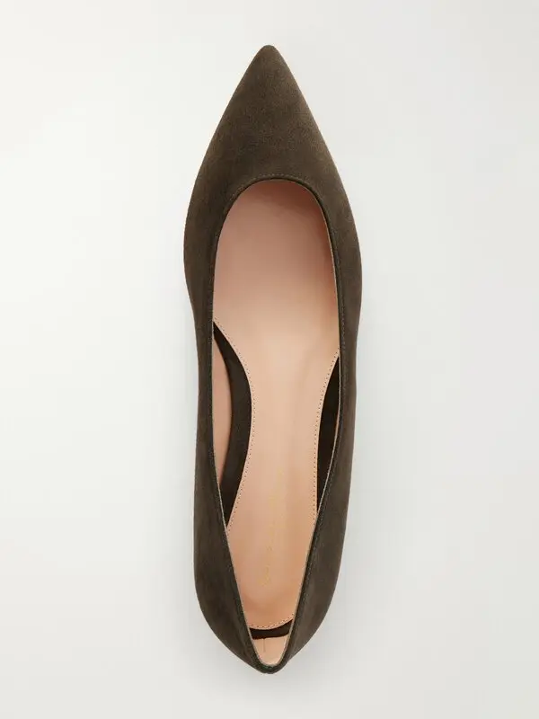 GIANVITO ROSSI Suede Pointed Toe Ballet Flats - Green