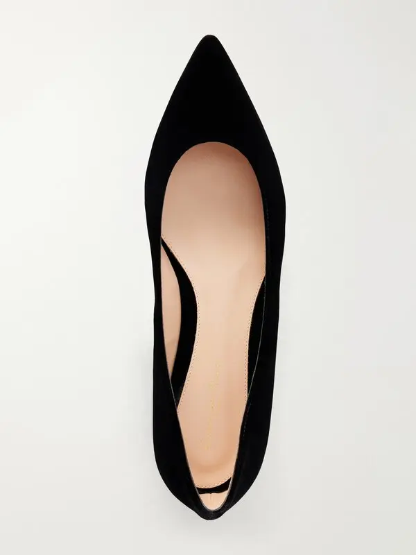 GIANVITO ROSSI Velvet Pointed Toe Ballet Flats - Black