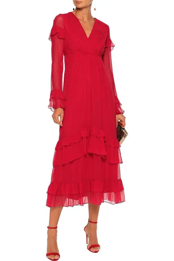 MIKAEL AGHAL Ruffletrimmed Silkchiffon Midi Dress