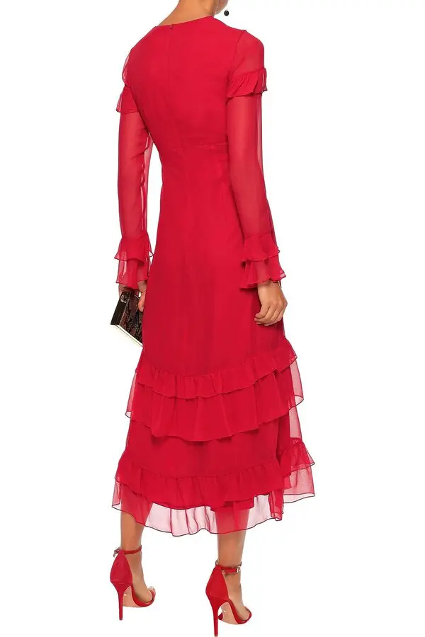 MIKAEL AGHAL Ruffletrimmed Silkchiffon Midi Dress