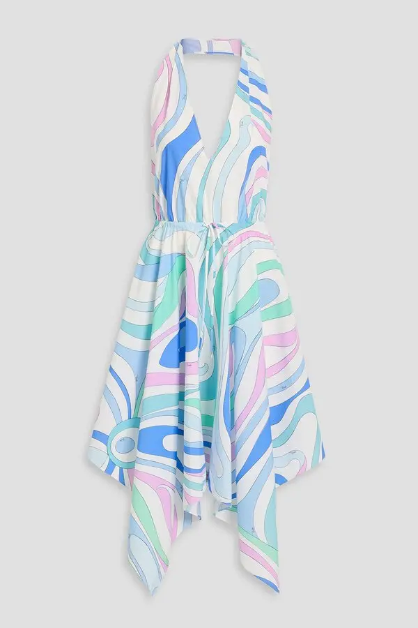 Emilio Pucci Openback Printed Cottonpoplin Halterneck Midi Dress - White