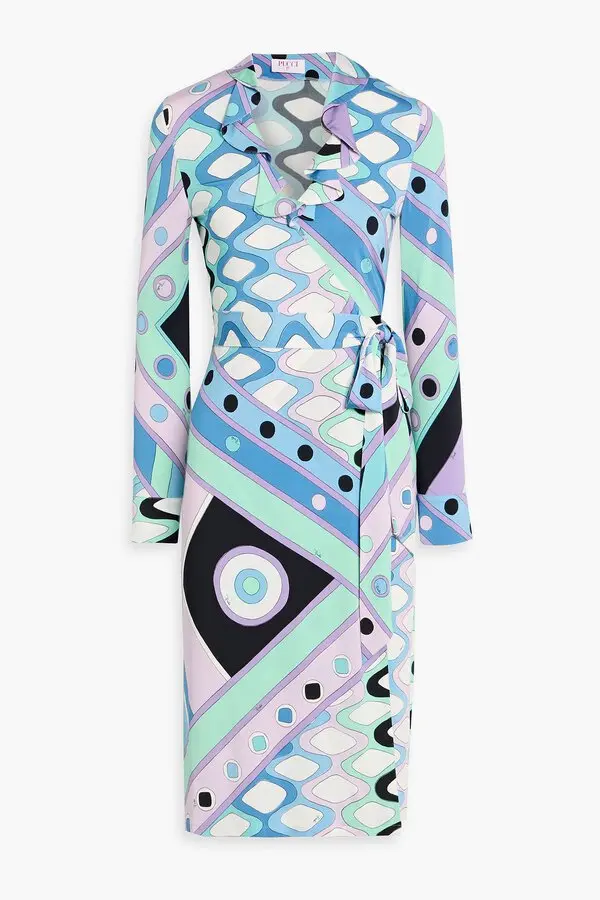 Emilio Pucci Ruffled Printed Stretchjersey Wrap Dress - Blue