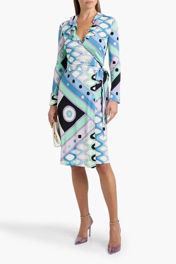 Emilio Pucci Ruffled Printed Stretchjersey Wrap Dress