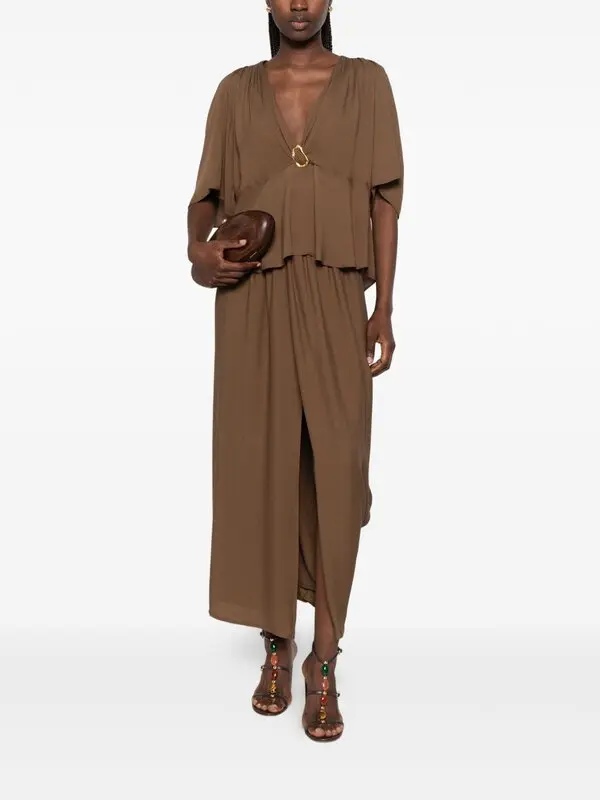 FORTE_FORTE V-neck Cape Sleeve Top With Hammered Ring Detail - Multicolor