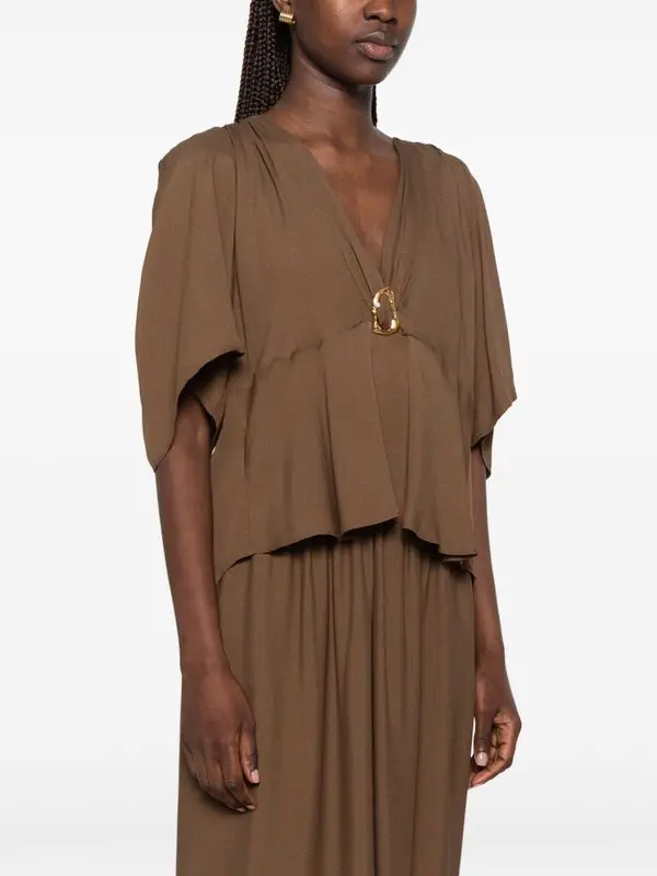 FORTE_FORTE V-neck Cape Sleeve Top With Hammered Ring Detail - Multicolor