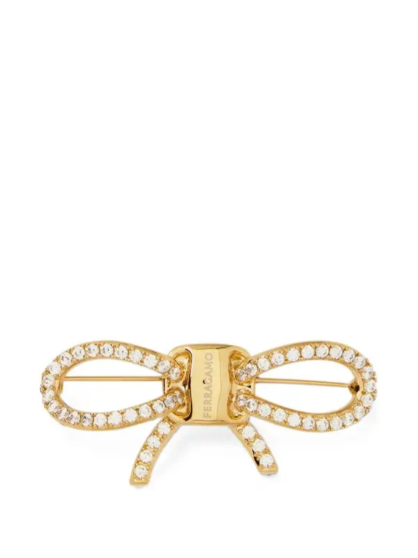 FERRAGAMO Gold-tone Crystal Embellished Bow Pin - Multicolor