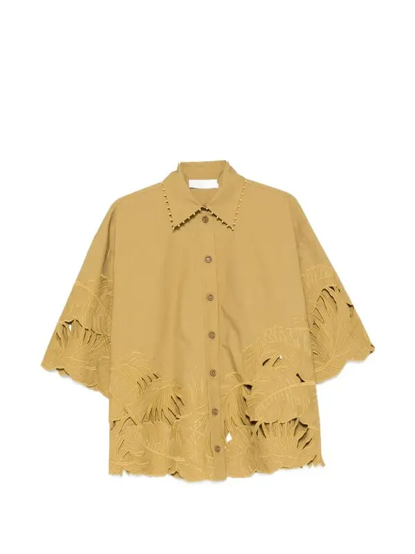 Zimmermann Mahon Cotton Shirt With Leaf Embroidery And Cut-out Detailing - Multicolor