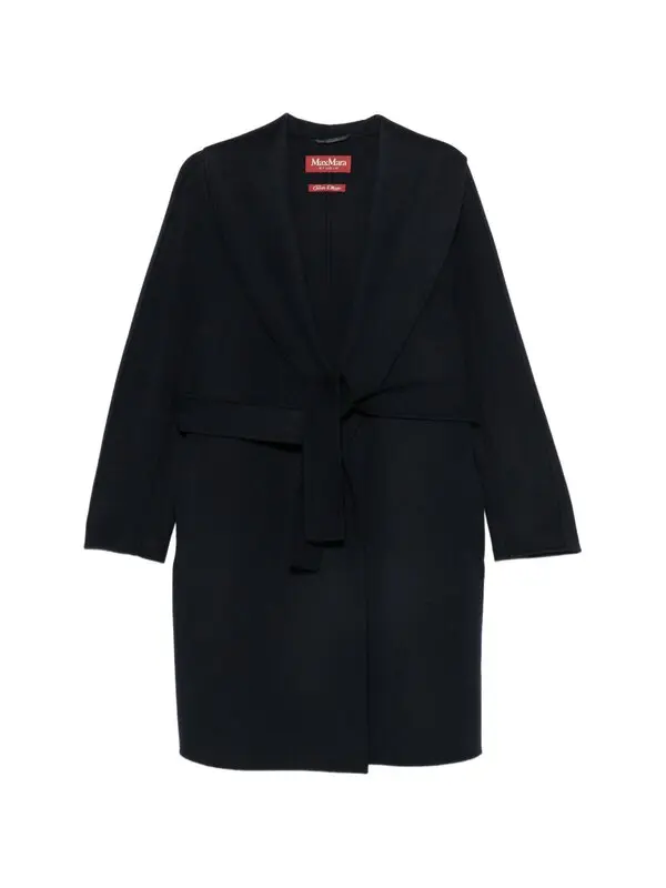 Max Mara Navy Blue Shawl Collar Belted Wrap Coat - Multicolor