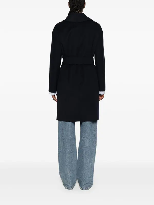 Max Mara Navy Blue Shawl Collar Belted Wrap Coat - Multicolor
