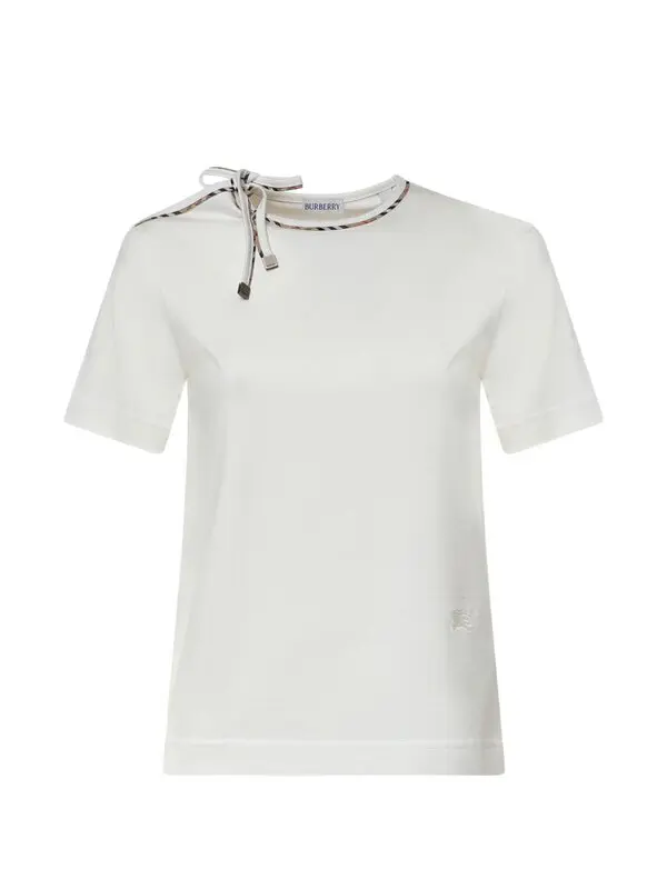 Burberry Cotton T-shirt With Check Trim Bow Detail - Multicolor