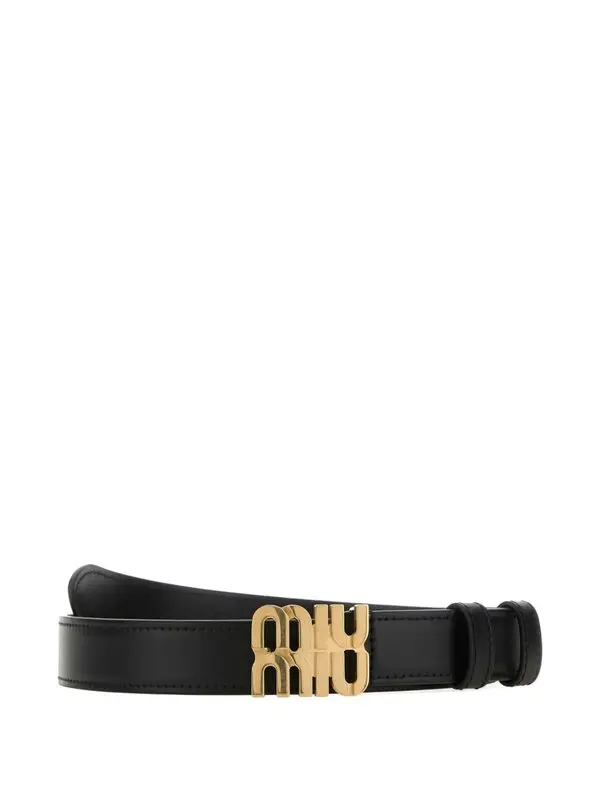 Miu Miu Leather Belt With Gold Tone Logo Buckle - Multicolor