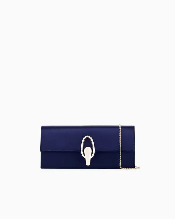 Giorgio Armani Clutch Handbag In Viscose And Silk Satin - Navy Blue