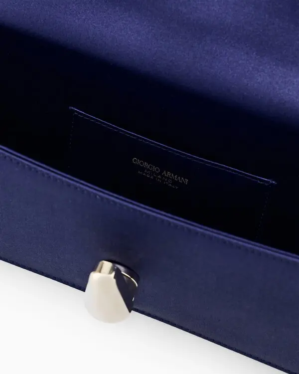 Giorgio Armani Clutch Handbag In Viscose And Silk Satin - Navy Blue