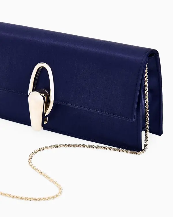 Giorgio Armani Clutch Handbag In Viscose And Silk Satin - Navy Blue