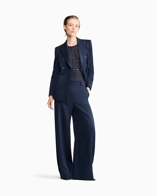 Giorgio Armani Flat Front Tuxedo Wool Trousers - Blue