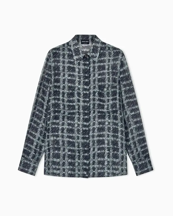 Giorgio Armani Shirt Regular Fit Check Silk Chiffon With Patch Pockets