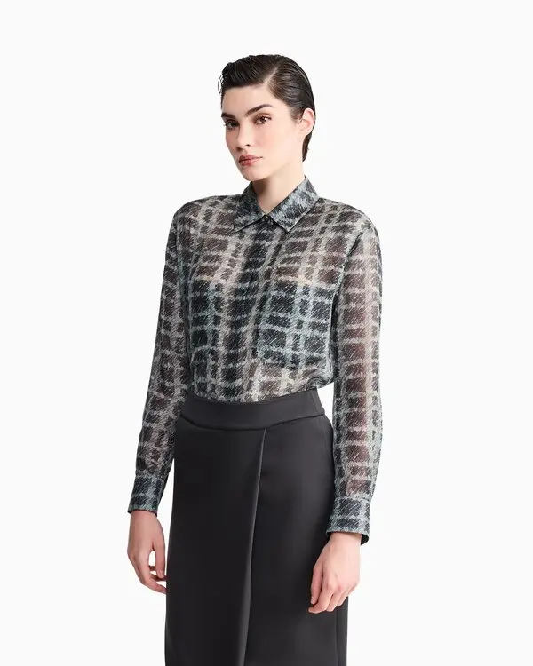 Giorgio Armani Shirt Regular Fit Check Silk Chiffon With Patch Pockets