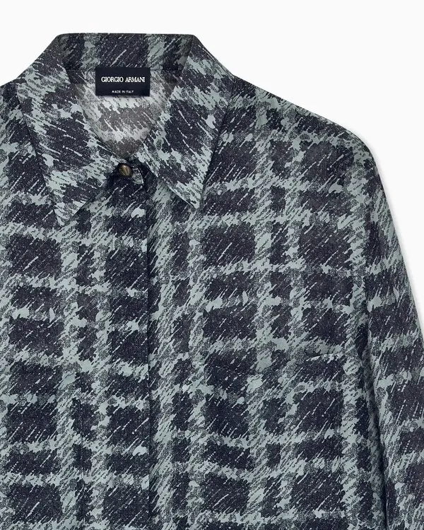 Giorgio Armani Shirt Regular Fit Check Silk Chiffon With Patch Pockets