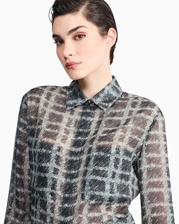 Giorgio Armani Shirt Regular Fit Check Silk Chiffon With Patch Pockets
