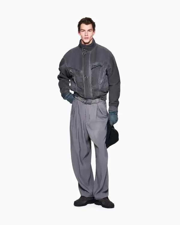 Giorgio Armani Leather Blouson Jacket - Grey