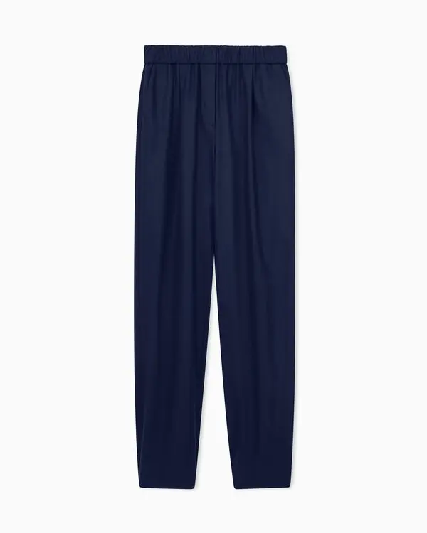 Giorgio Armani Regular Fit Washed Silk Trousers With Elasticated Hem - Blue