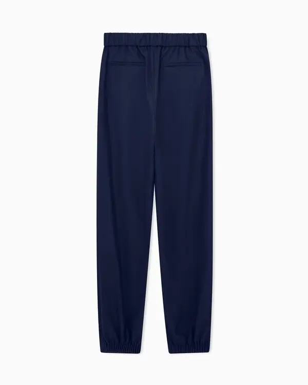 Giorgio Armani Regular Fit Washed Silk Trousers With Elasticated Hem - Blue