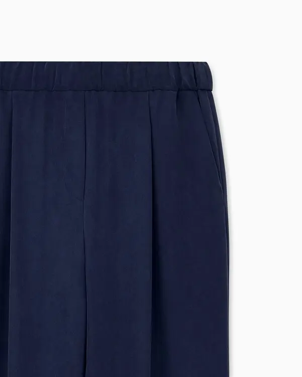 Giorgio Armani Regular Fit Washed Silk Trousers With Elasticated Hem - Blue