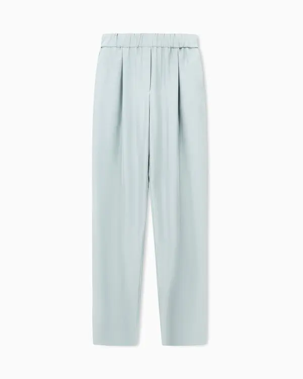 Giorgio Armani Regular Fit Washed Silk Trousers With Elasticated Hem - Green