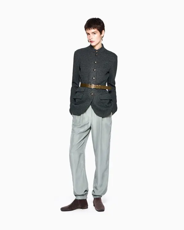 Giorgio Armani Regular Fit Washed Silk Trousers With Elasticated Hem - Green