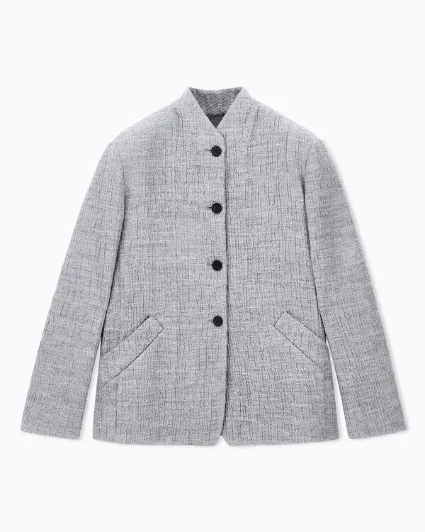 Giorgio Armani Regular Fit Guru Collar Jacket In Wool And Silk Seersucker