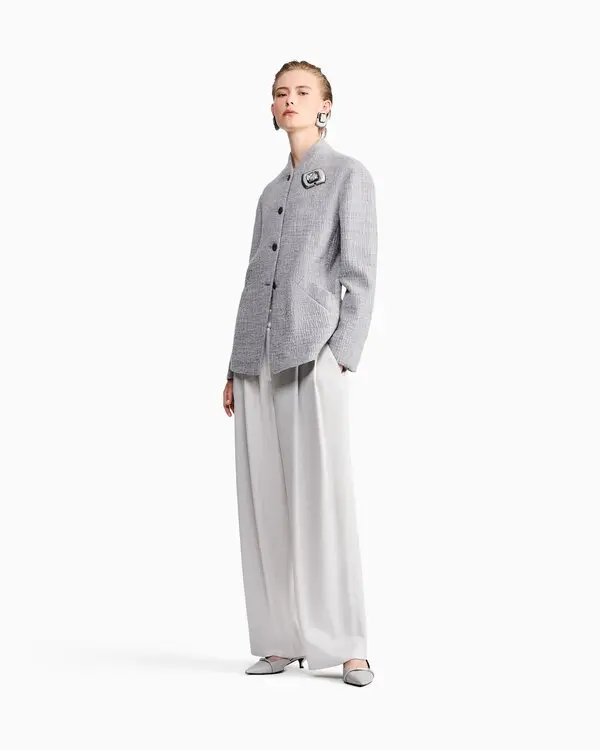 Giorgio Armani Regular Fit Guru Collar Jacket In Wool And Silk Seersucker