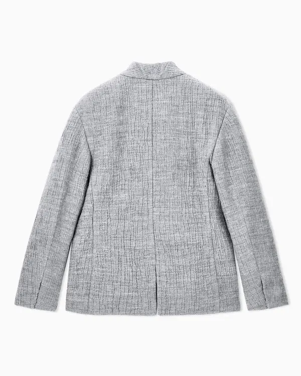 Giorgio Armani Regular Fit Guru Collar Jacket In Wool And Silk Seersucker