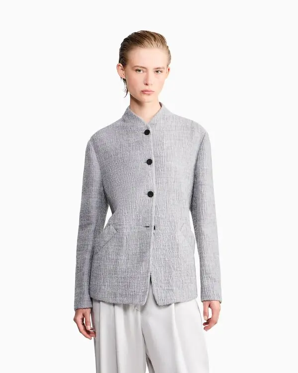 Giorgio Armani Regular Fit Guru Collar Jacket In Wool And Silk Seersucker