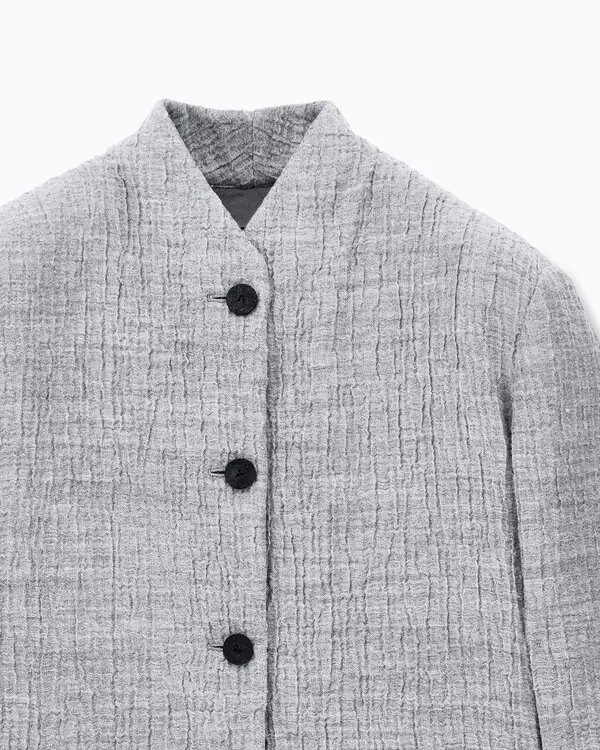 Giorgio Armani Regular Fit Guru Collar Jacket In Wool And Silk Seersucker