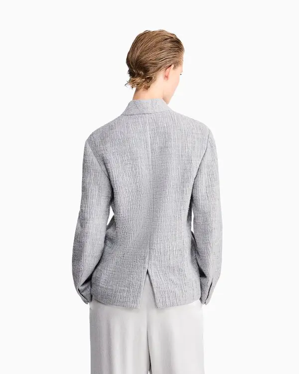 Giorgio Armani Regular Fit Guru Collar Jacket In Wool And Silk Seersucker