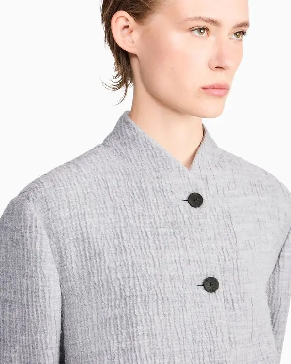 Giorgio Armani Regular Fit Guru Collar Jacket In Wool And Silk Seersucker
