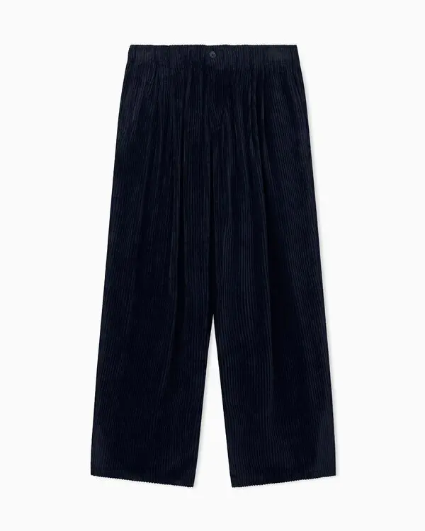 Giorgio Armani Ribbed Viscose Velvet Oversized Trousers - Blue