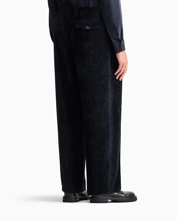 Giorgio Armani Ribbed Viscose Velvet Oversized Trousers - Blue