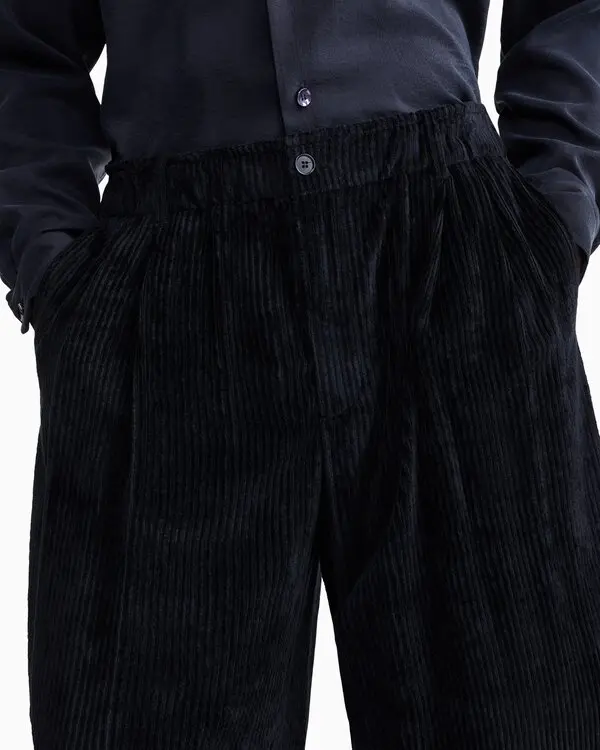Giorgio Armani Ribbed Viscose Velvet Oversized Trousers - Blue