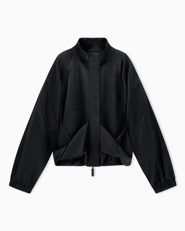 Giorgio Armani Caban Coat In Techno Duchesse With Raglan Sleeves - Black