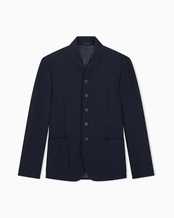 Giorgio Armani Blazer Regular Fit In Hi-tech Warp Knitted Honeycomb - Navy Blue